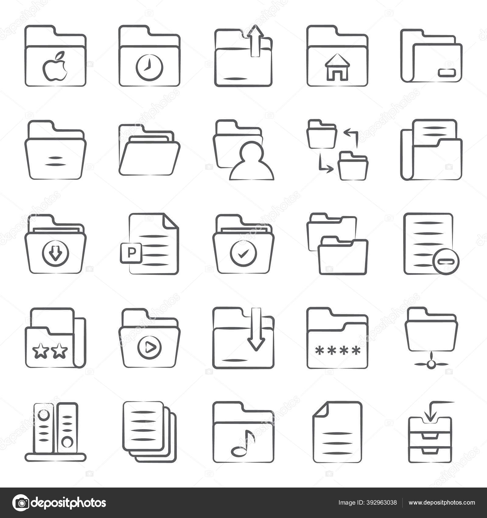 Ultimate Files Folders Types Line Icons Set Designed Brushstroke Style ...