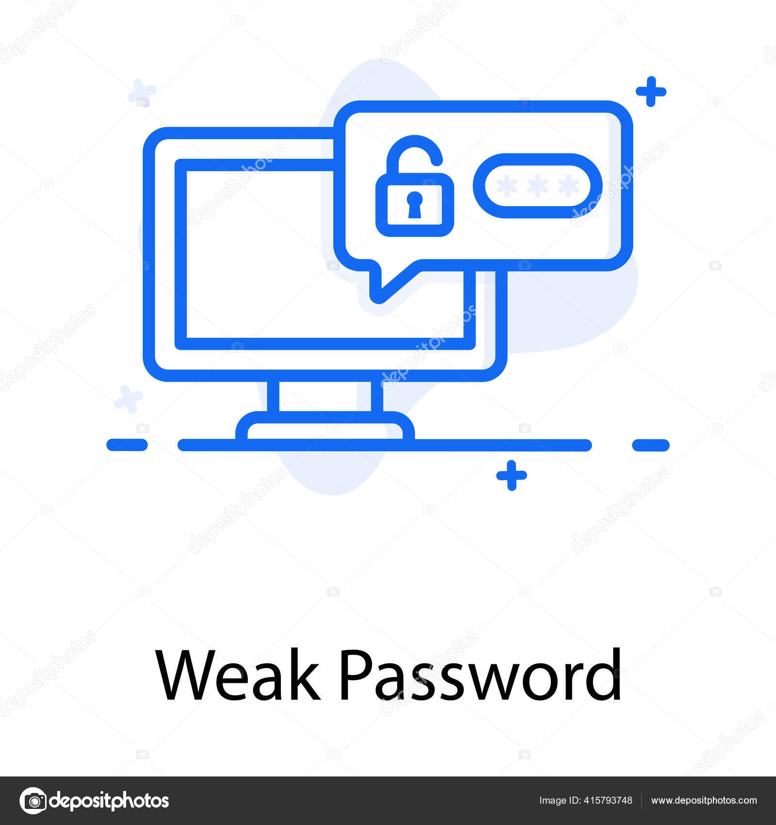 Padlock Monitor Showing Weak Password Icon Stock Vector by ...