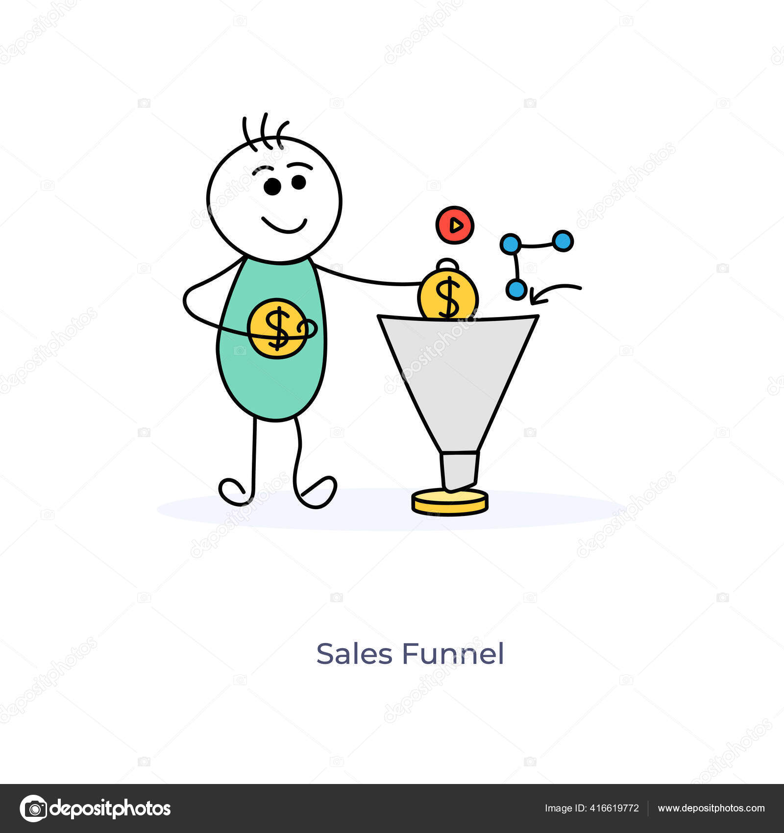 Cartoon Sales And Marketing Funnel