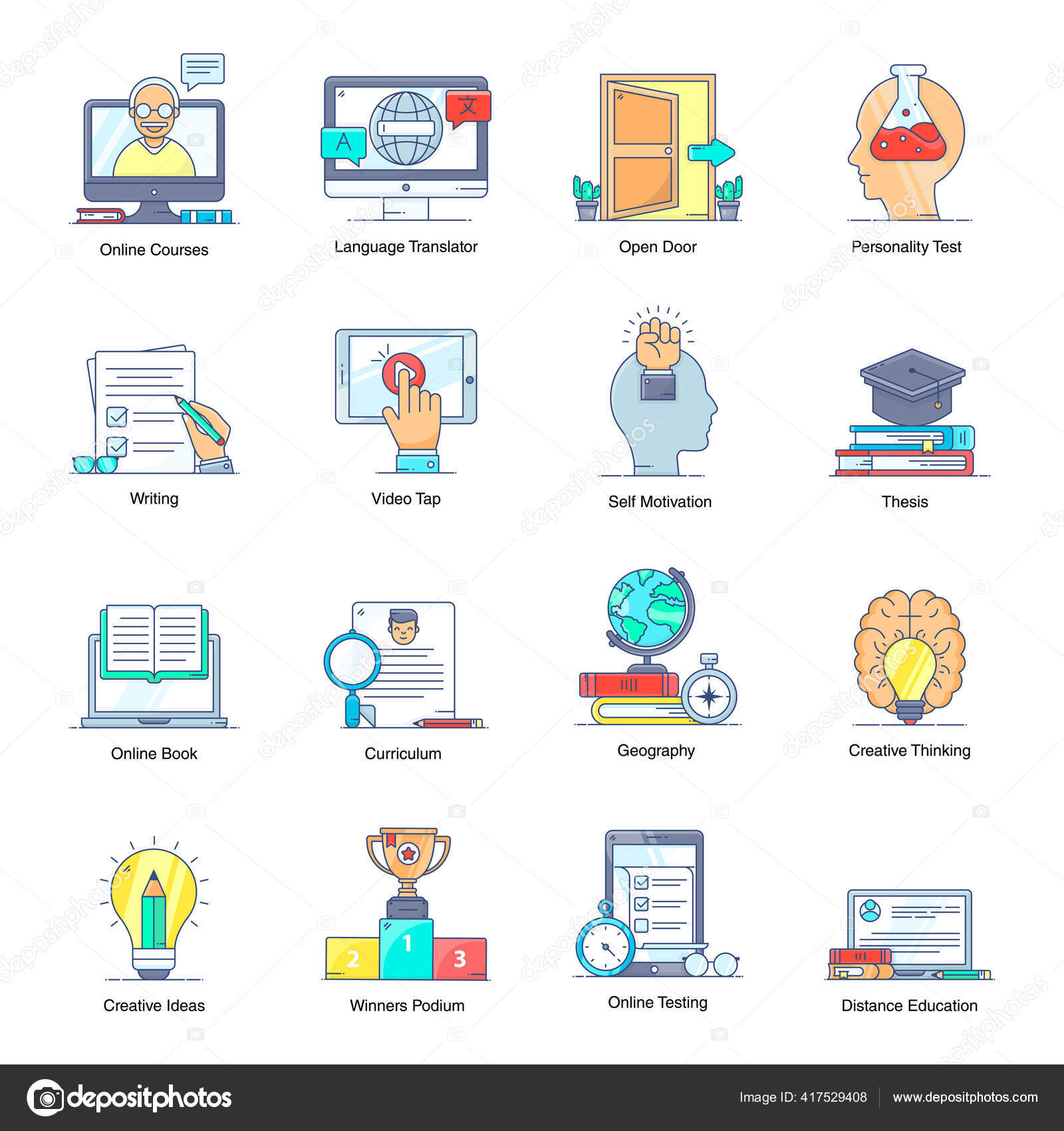 Pack Education Flat Icons Stock Vector Image by ©smashingstocks #417529408