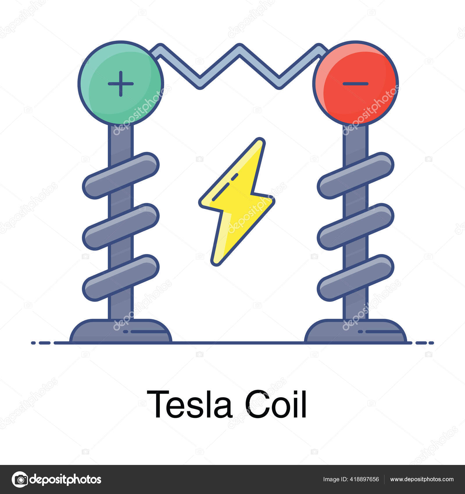 Tesla Icono Bobina Diseño Plano Experimento Física Vector de stock ...