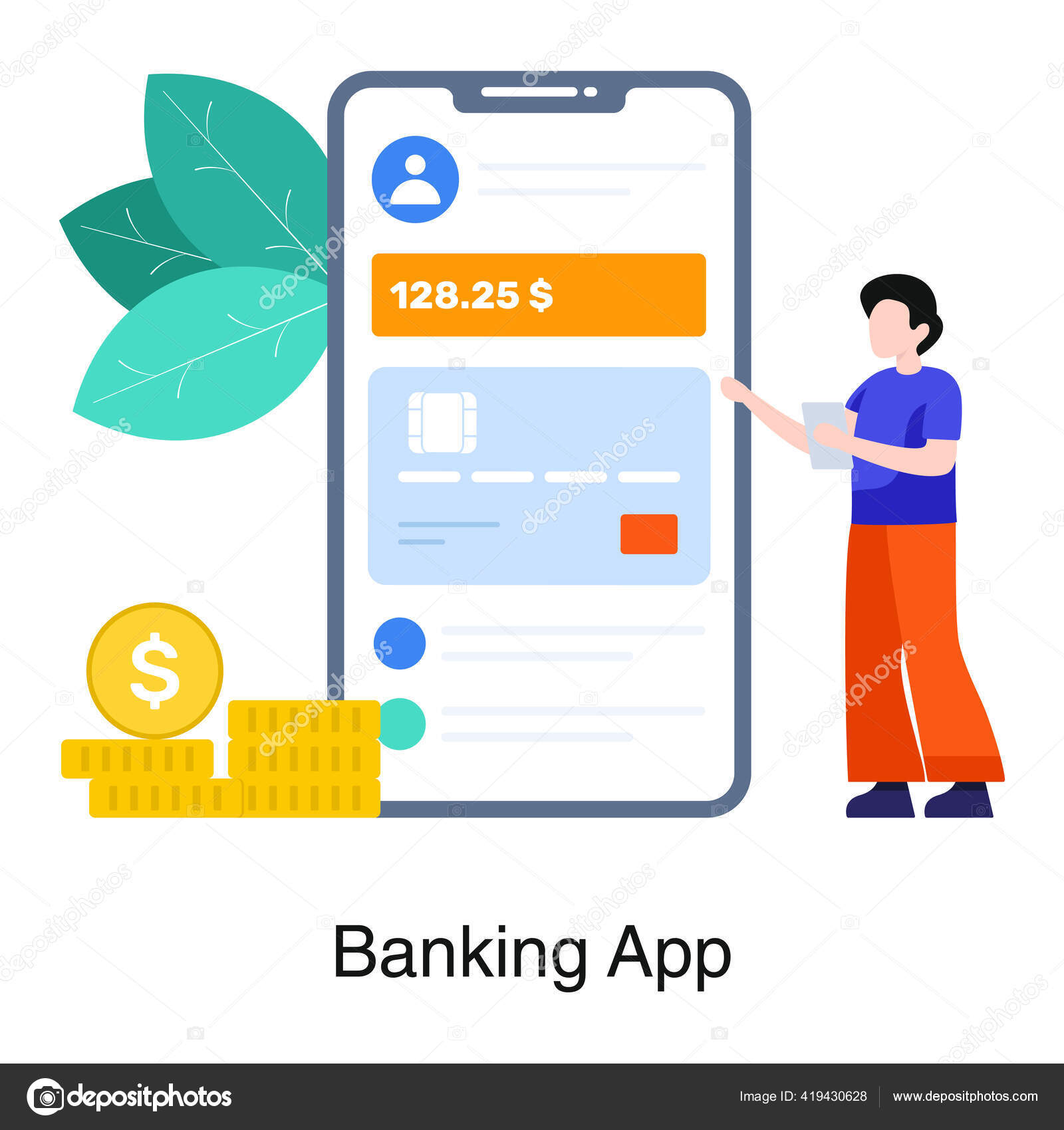 Illustration Mobile Banking App Flat Design Stock Vector by ©smashingstocks 419430628