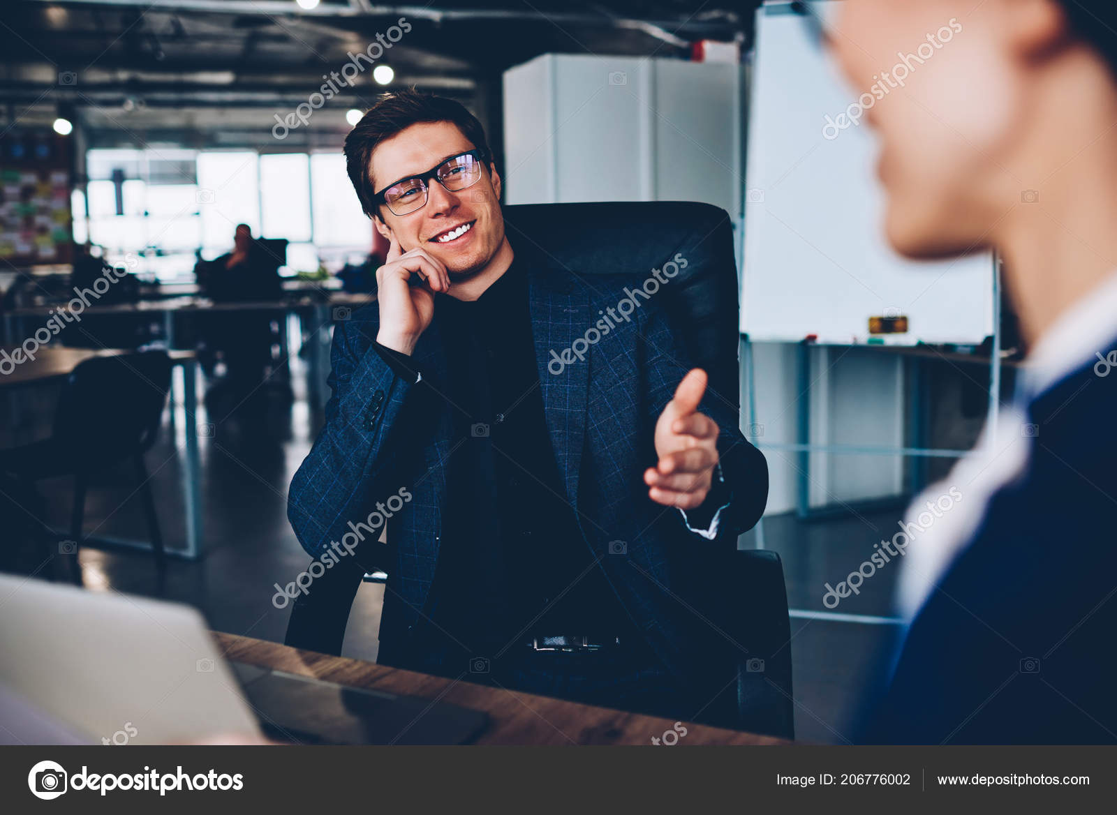 Cheerful Male Boss Formal Wear Having Friendly Talk Employee Satisfied ...