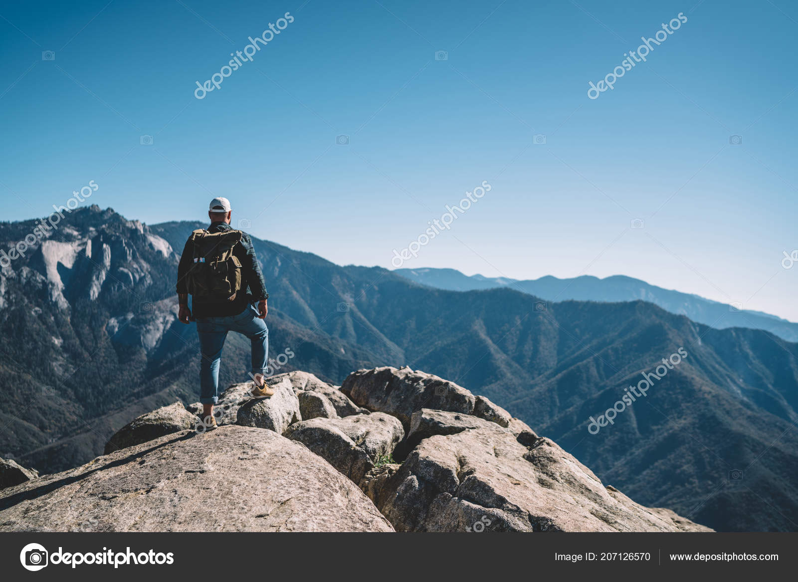 Back View Male Explorer Touristic Backpack Enjoying Mountain Panorama ...