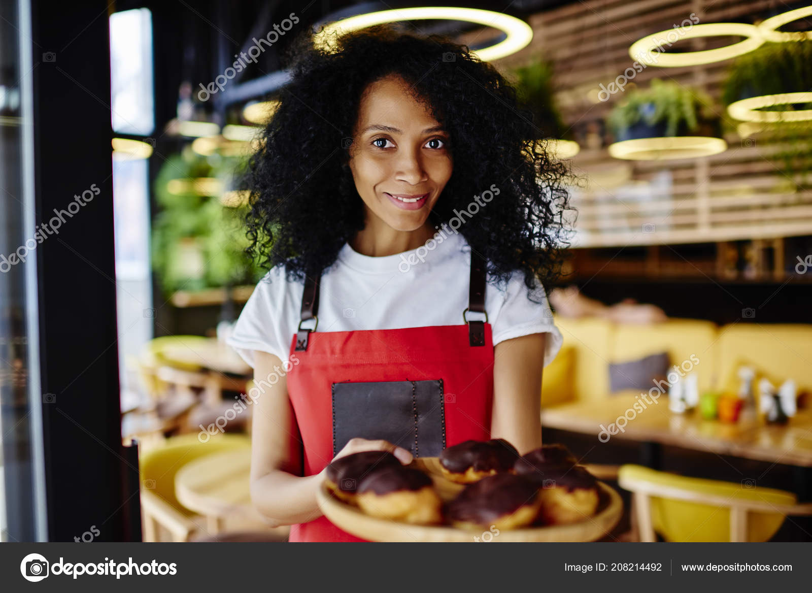 Portrait Cheerful African American Female Pastry Chef Smiling Camera ...