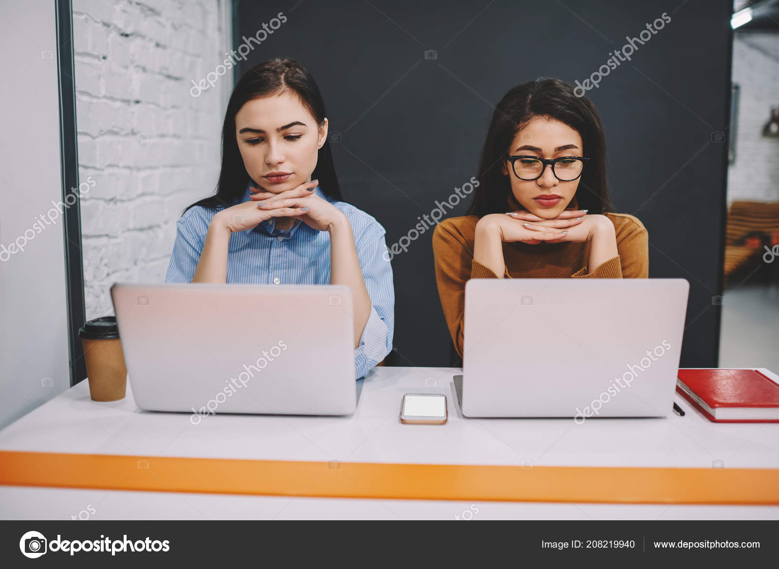 Female Students Concentrated Watching Tutorial Learning Language Online ...