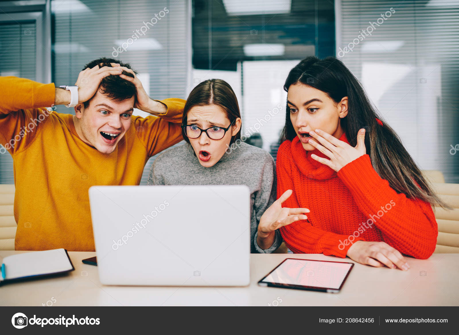 Amazed Young People Dressed Casual Wear Shocked Watching Online ...