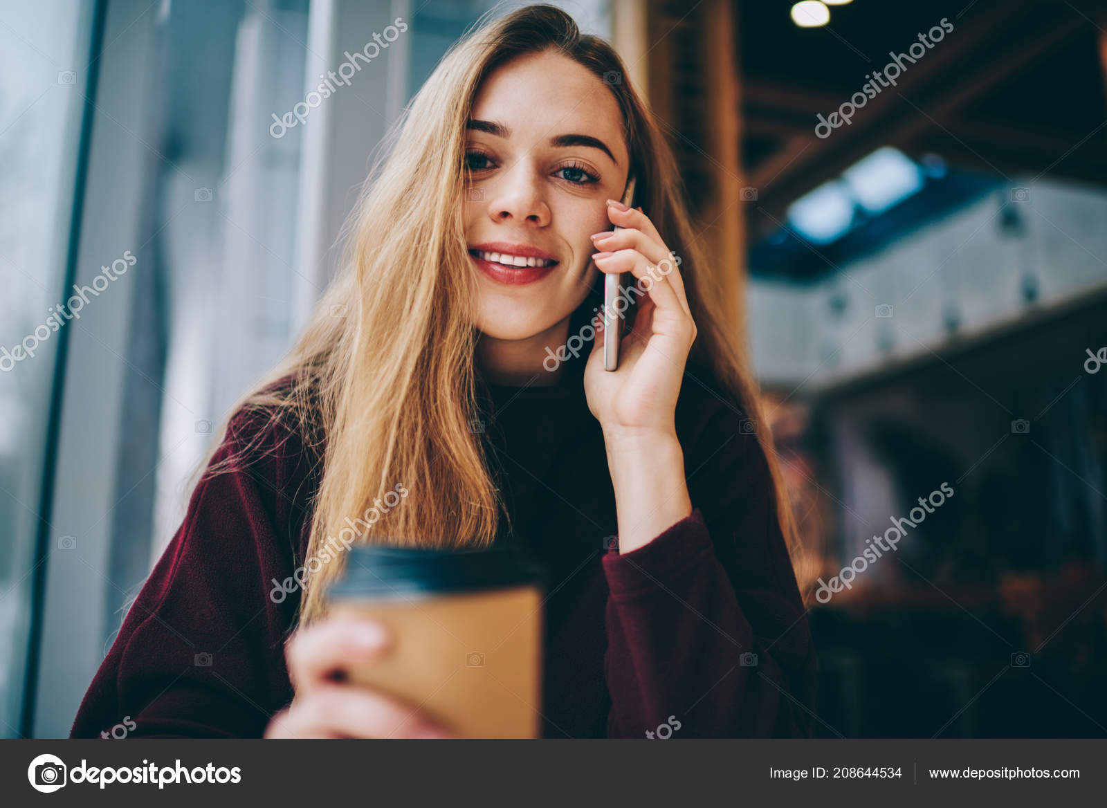 Portrait Happy Successful Female Student Calling Best Friend New ...