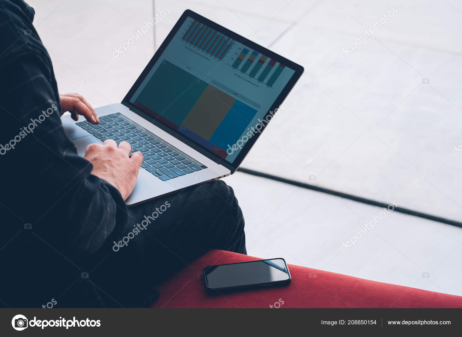 Cropped View Man's Hands Typing Text Keyboard Modern Laptop Computer ...