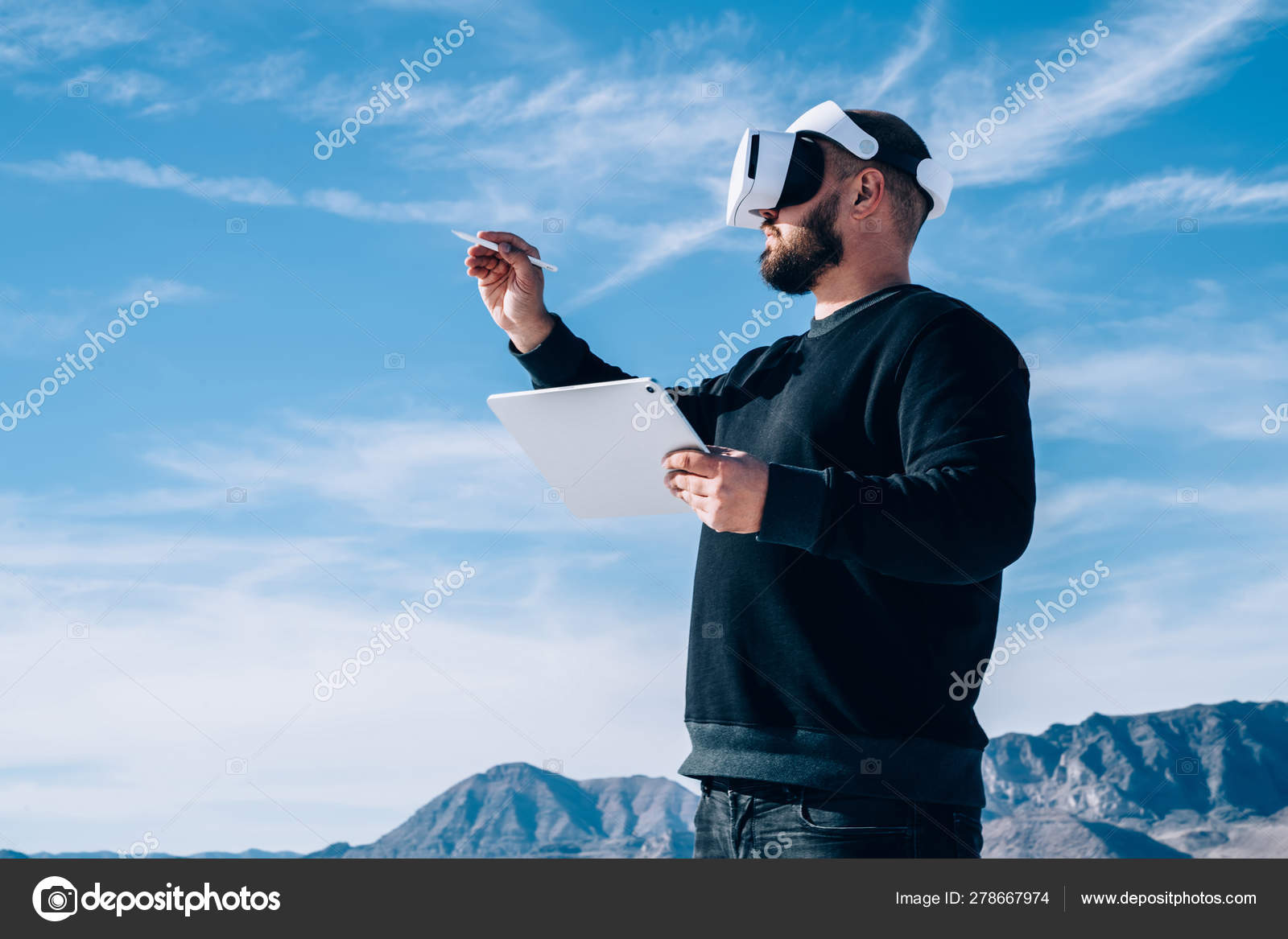 Male Millennial Architect Designs Structure New City Using Tablet ...