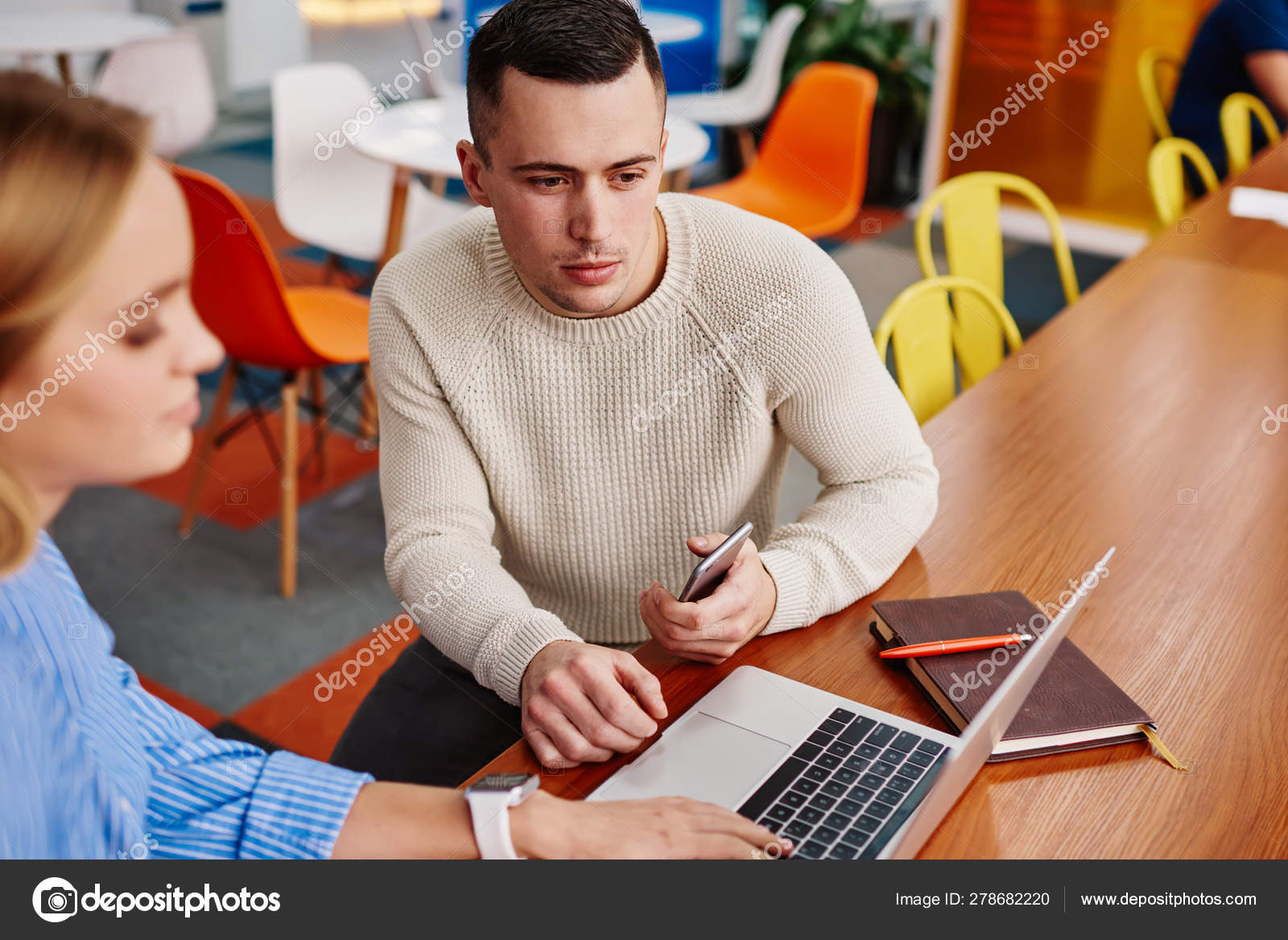 Skilled Students Working Together Internet Task Sitting Laptop Device ...
