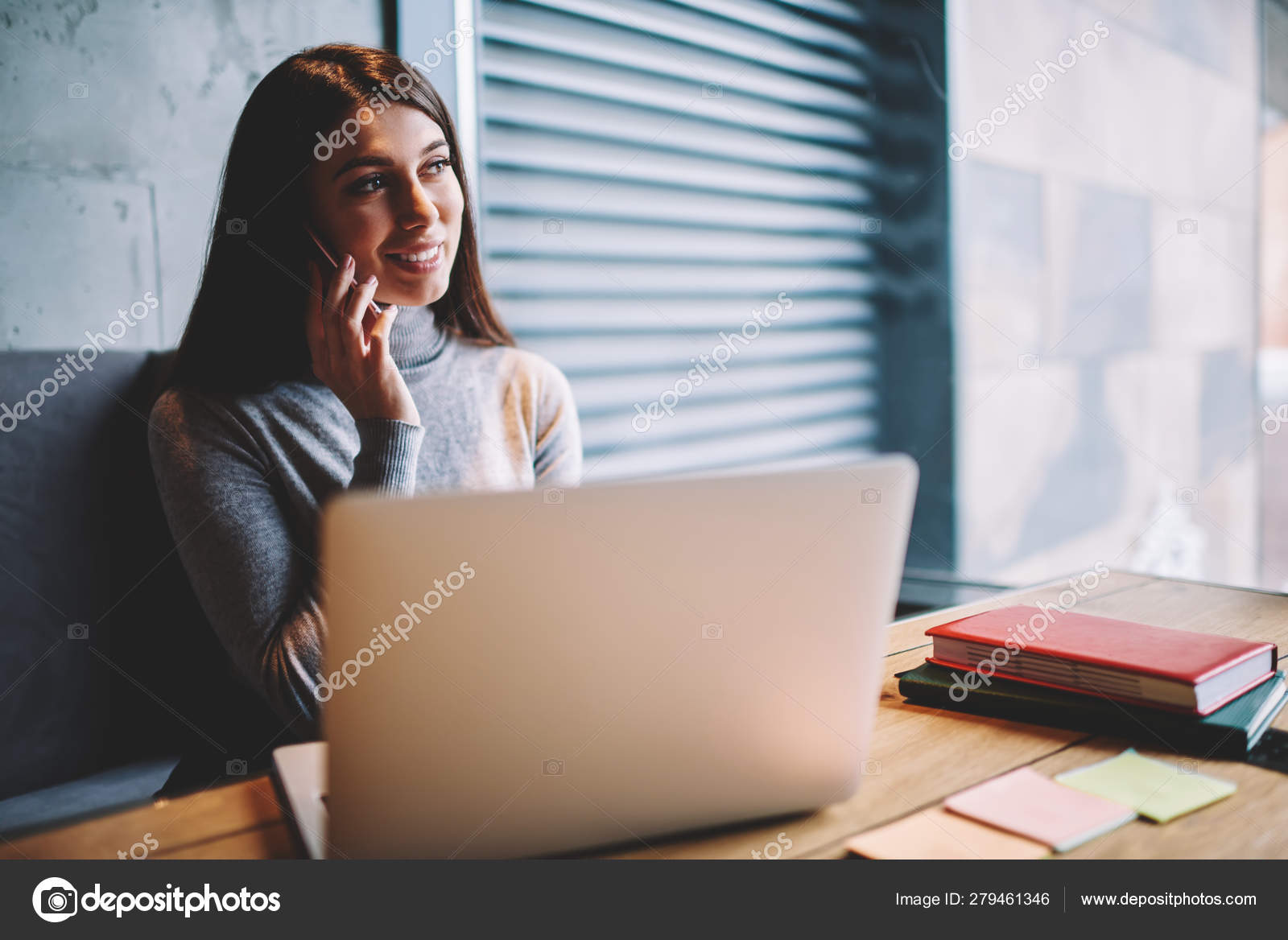 Successful Smiling Female Manager Working Online Cafeteria Using Modern ...