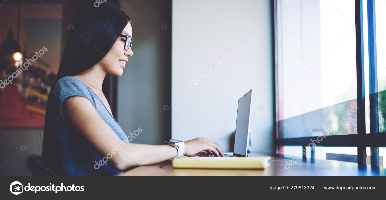 Positive Woman Communicating Provider Service Online Discussing Details ...