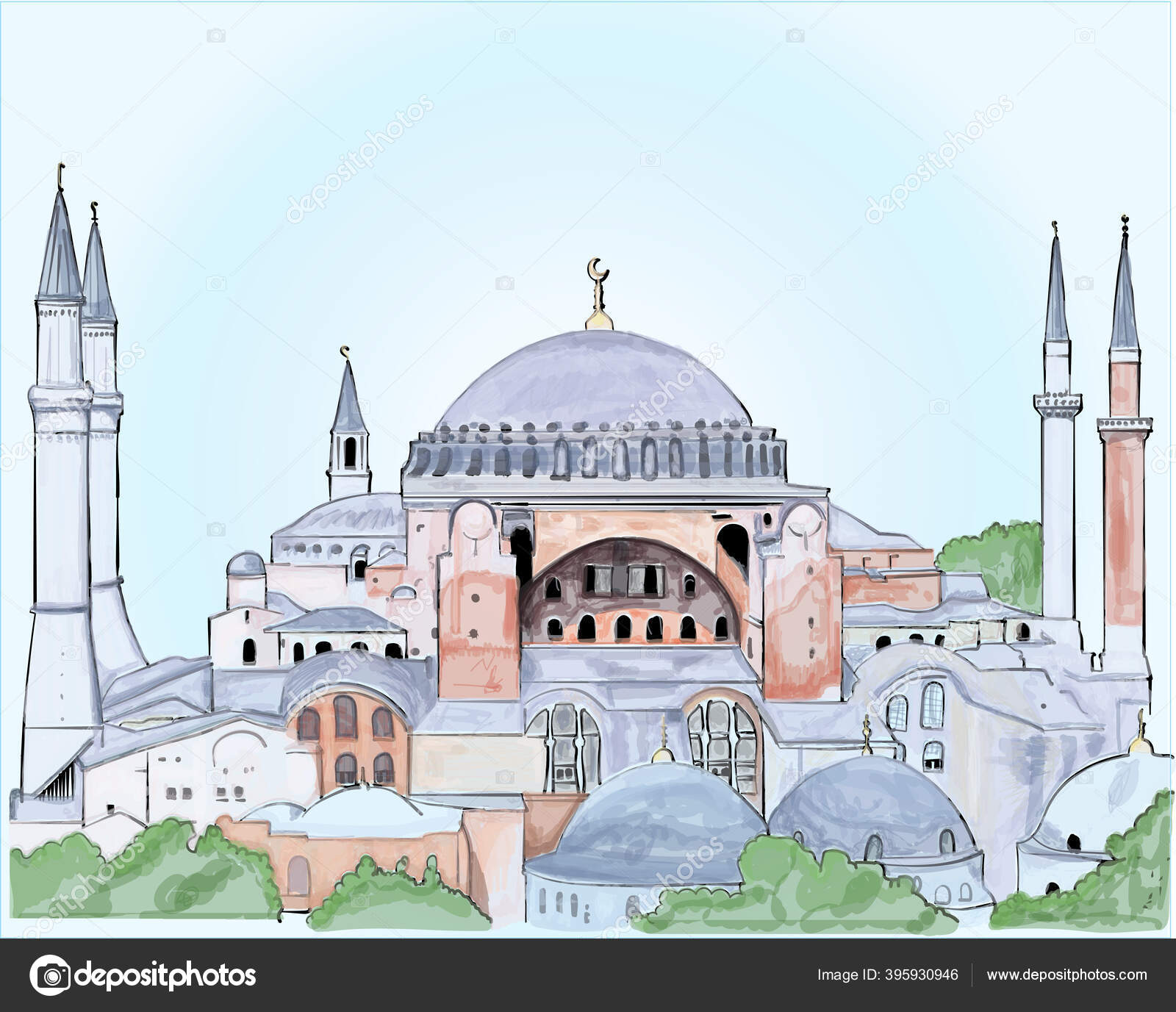 Istanbul Hadia Sophia Mosque Ayasofya Turkey Draw Stock Vector by ...
