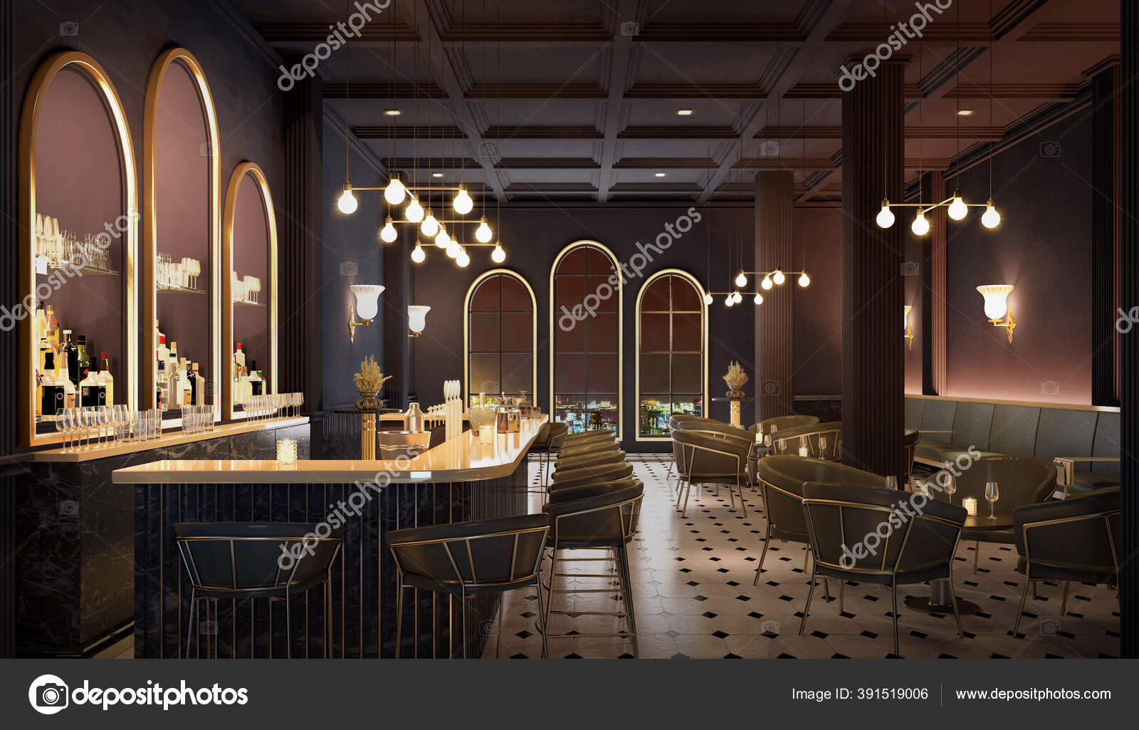 Bar Counter Chairs Modern Classic Style Interior Rendering Stock Photo ...