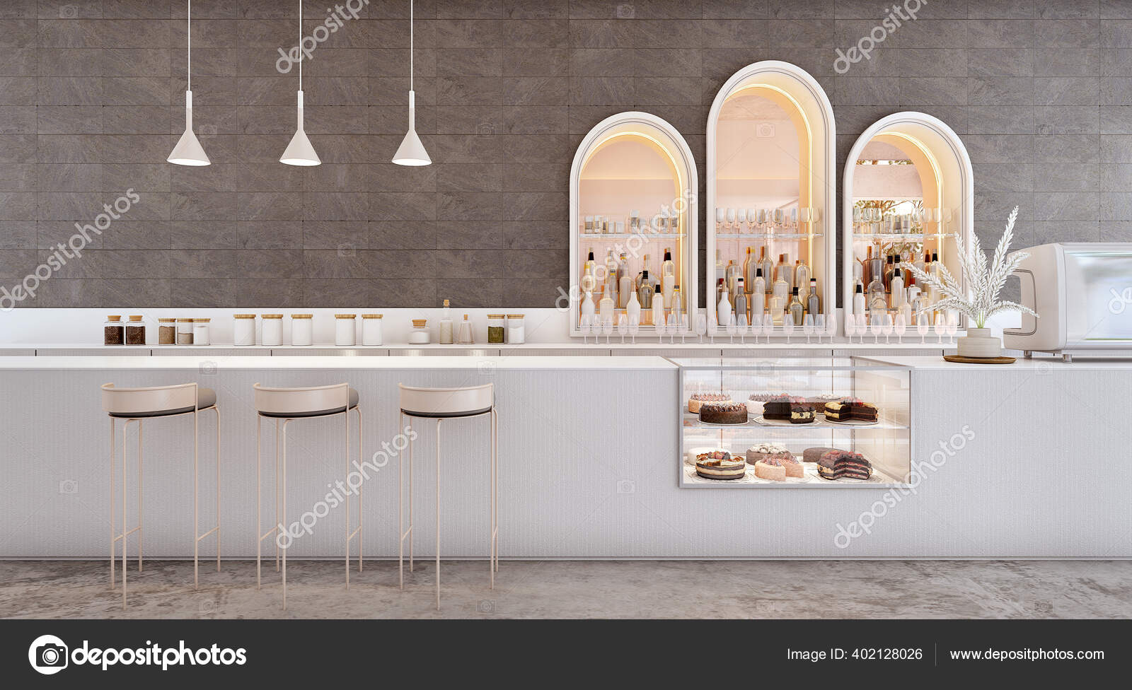 Cafeteria Coffee Shop Counter Bar Interior Design Modern Style ...