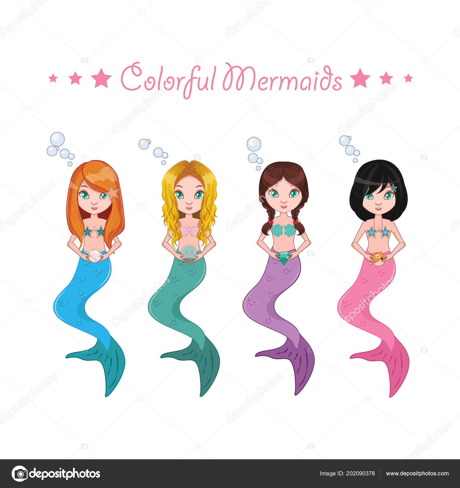 Collection Four Colorful Mermaids Stock Vector by ©AgnesSz 202090378