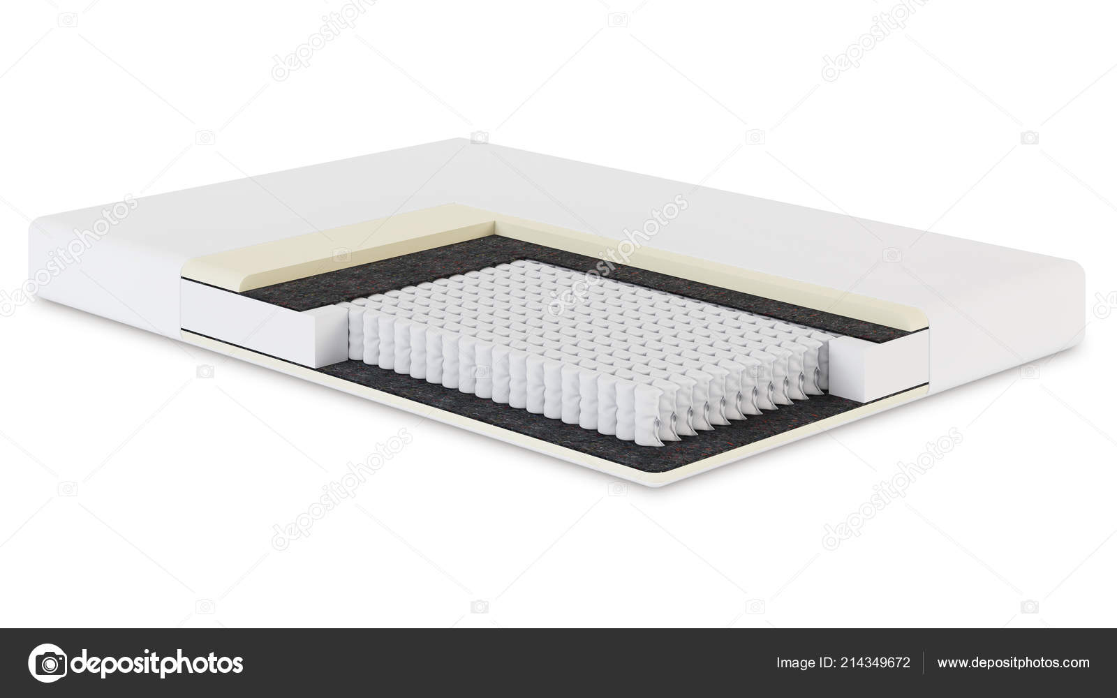 White Orthopedic Mattress Structure Layers Mattress Rendering Stock ...