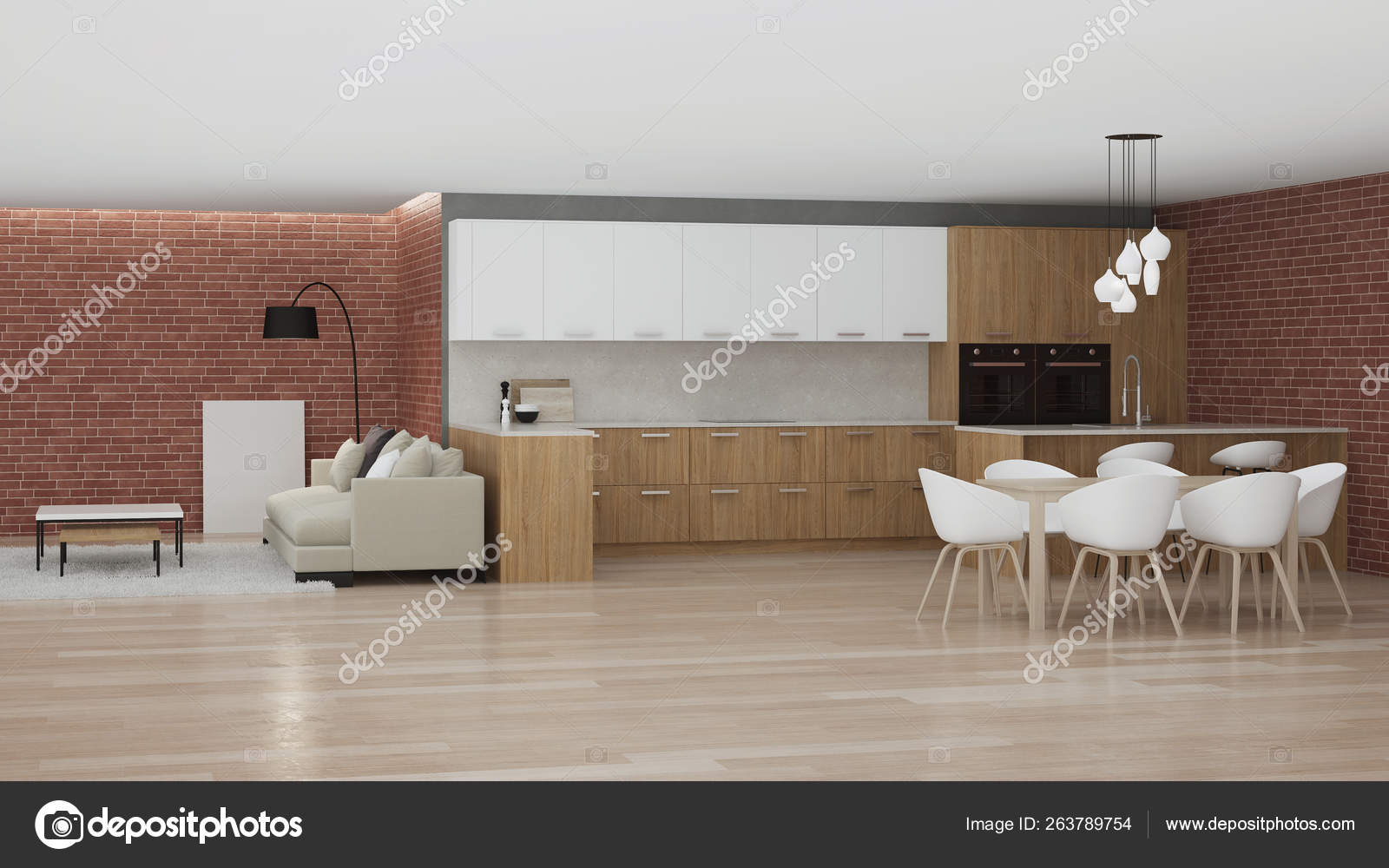 Modern Kitchen Interior Interior Design Style Loft Rendering — Stock ...