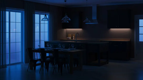 Kitchen at night Stock Photos, Royalty Free Kitchen at night Images ...
