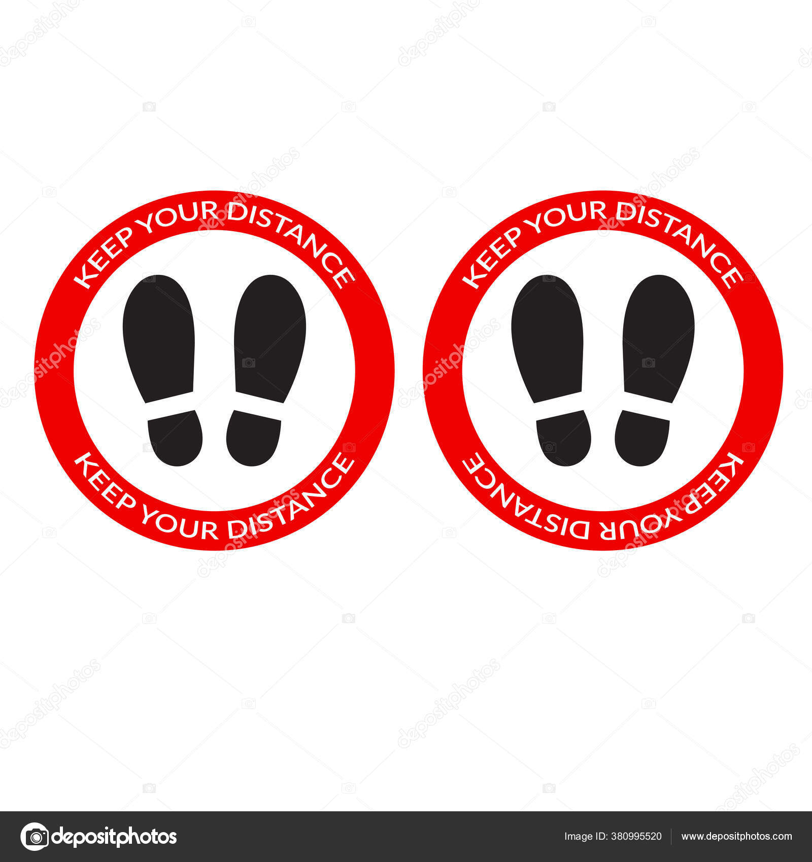 Keep your distance footprint sign sticker in round red frame for ...