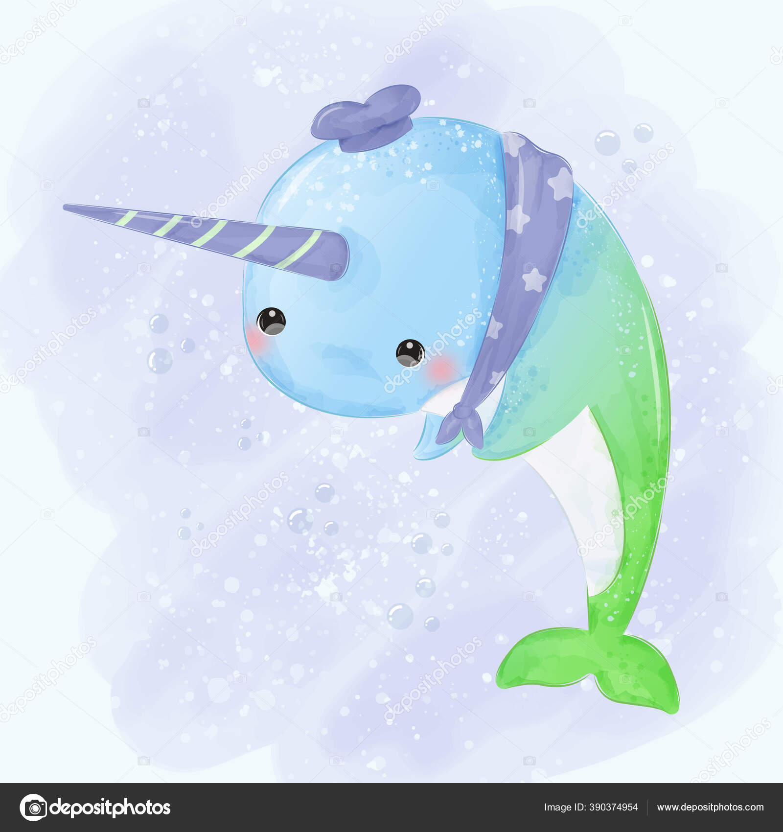Cute Narwhal Illustration Watercolor Style Adorable Nursery Art ...