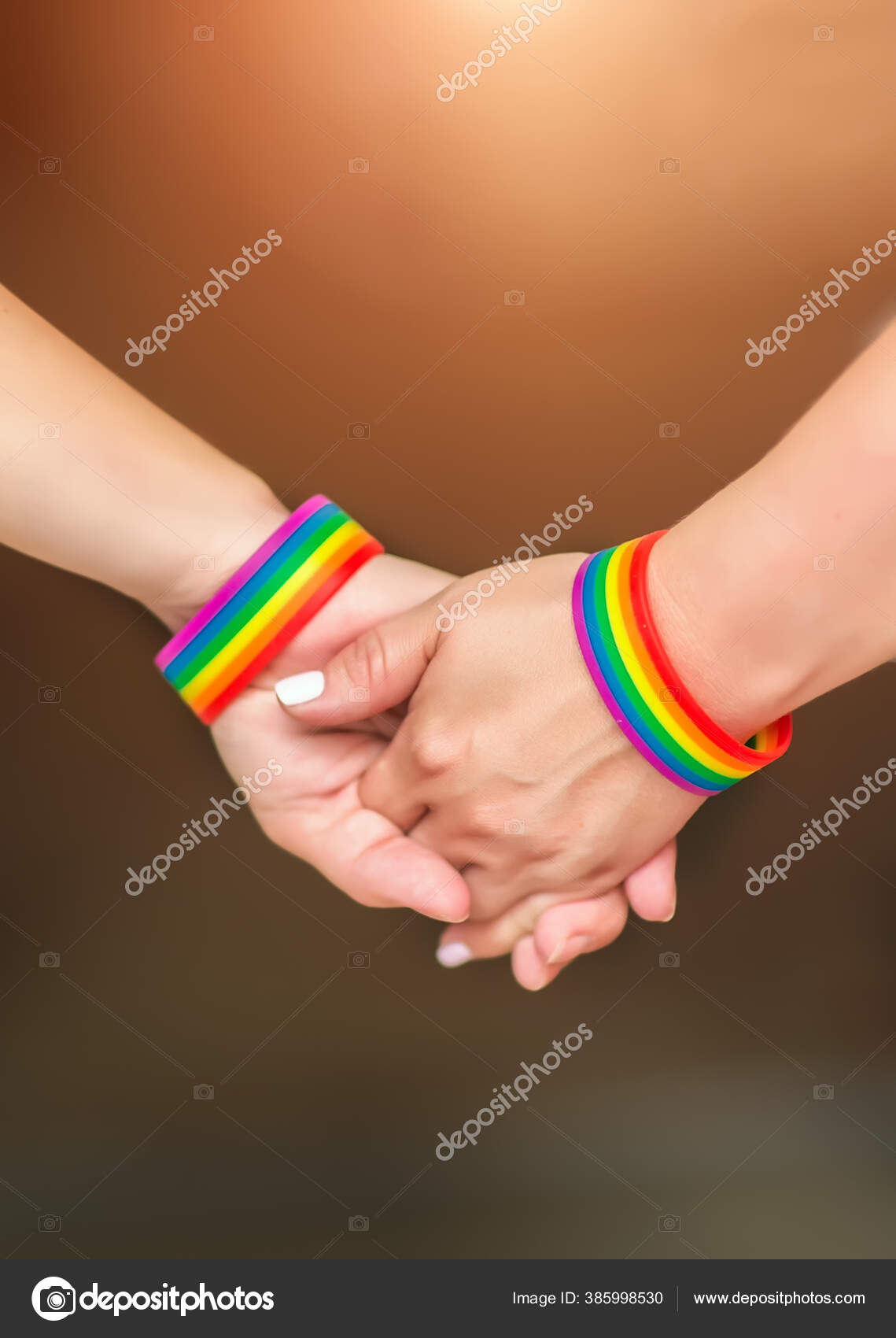 Hand Lgbt Women Holding Together Rainbow Ribbon Symbol Concept Lgbt