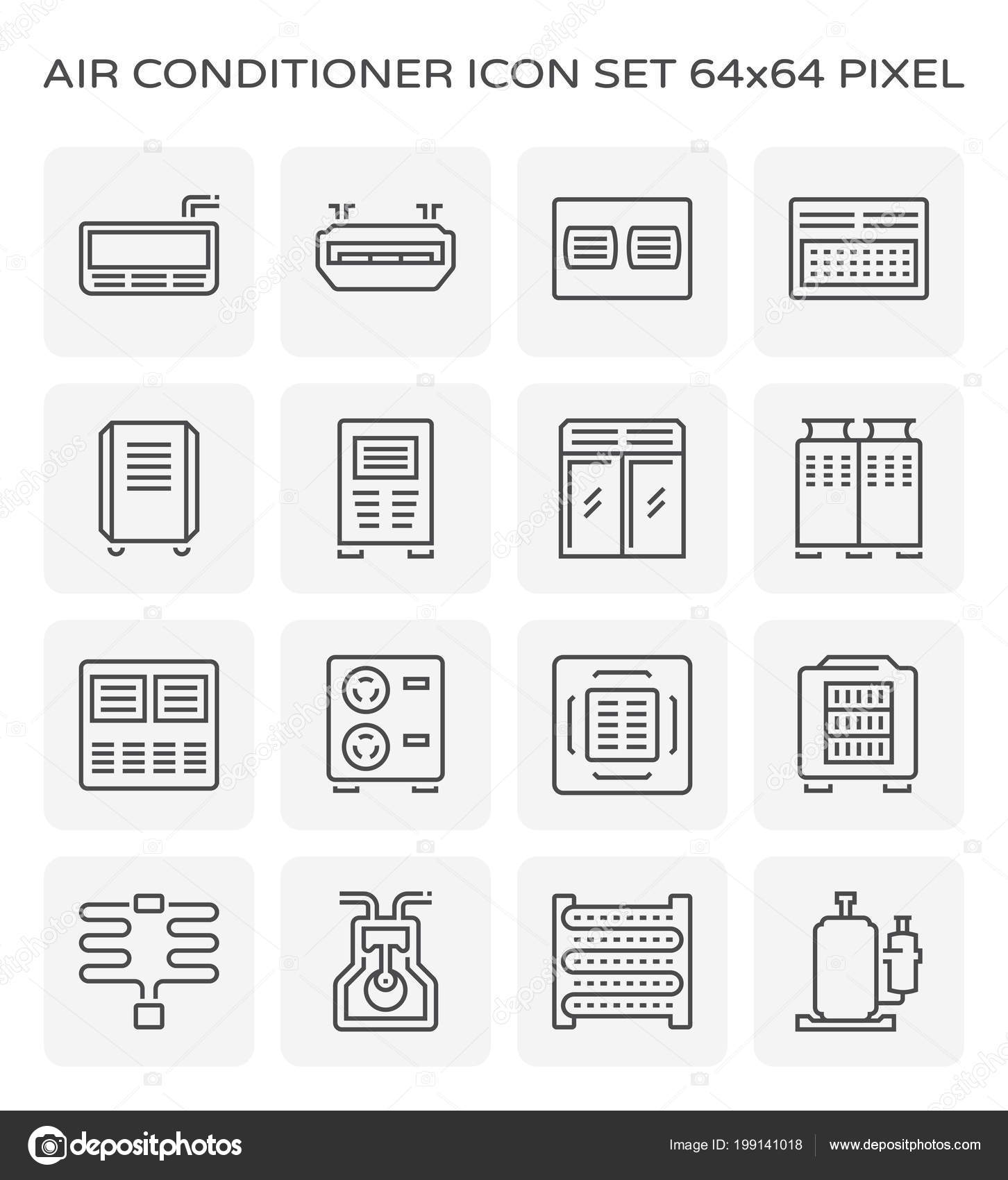 Air Conditioner Air Compressor Icon Set 64X64 Perfect Pixel Editable ...