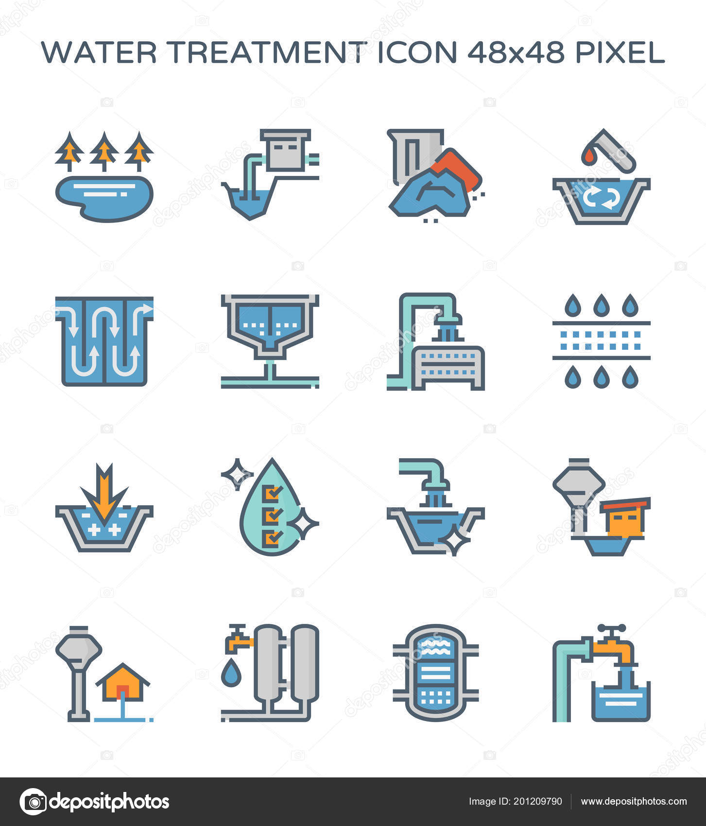 Water Treatment System Water Filter Icon Set 64X64 Perfect Pixel Stock ...