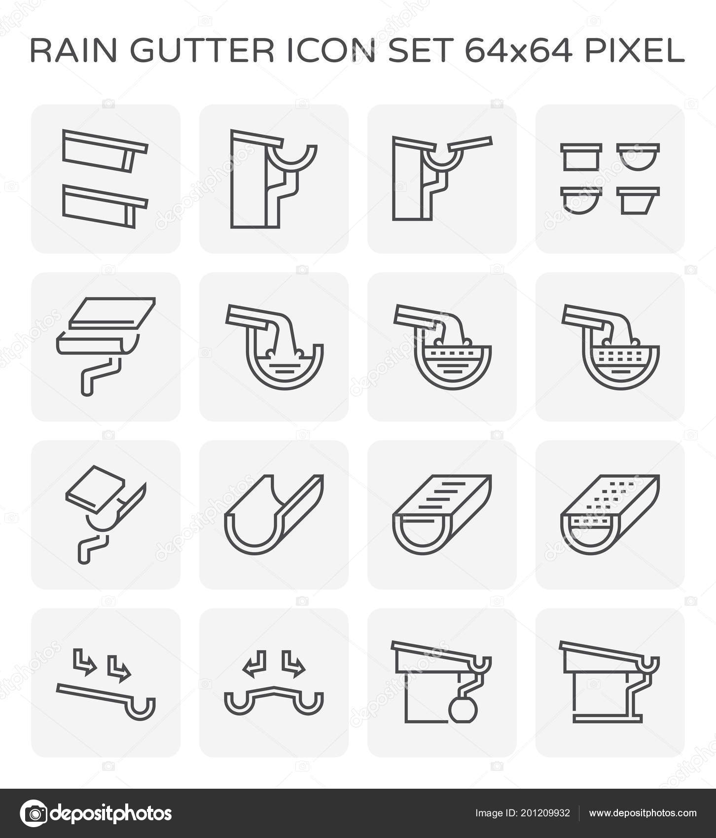 Rain Gutter Icon Set 64X64 Perfect Pixel Editable Stroke Stock Vector ...