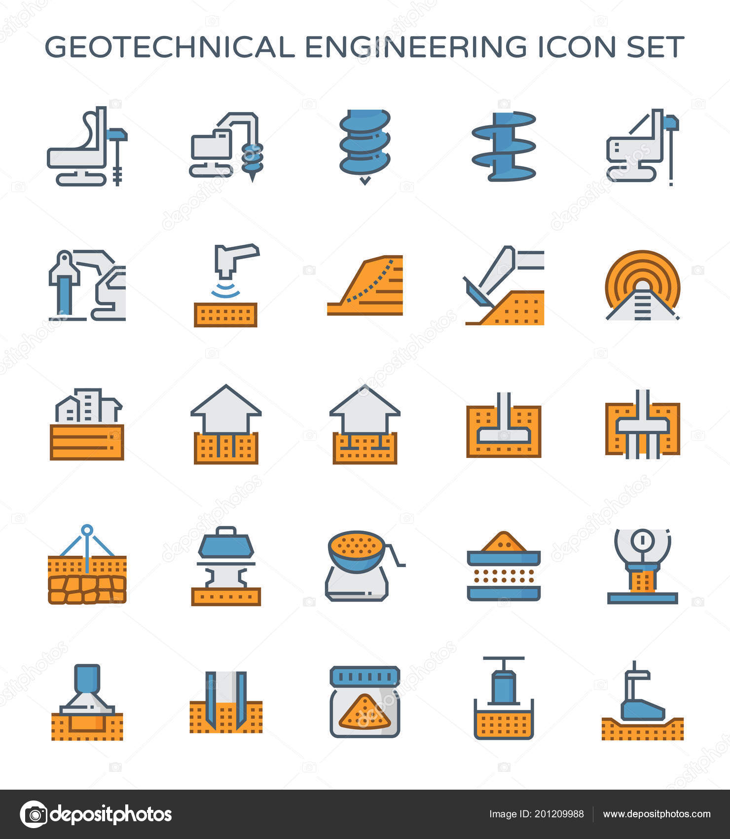 Conjunto Iconos Ingeniería Geotécnica Pruebas Suelo Vector de stock ...