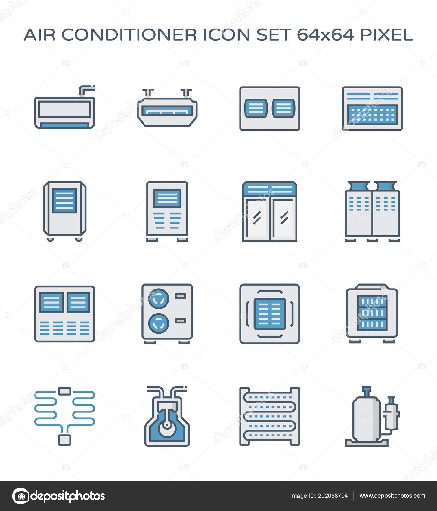 Air Conditioner Air Compressor Icon Set 64X64 Perfect Pixel Editable ...