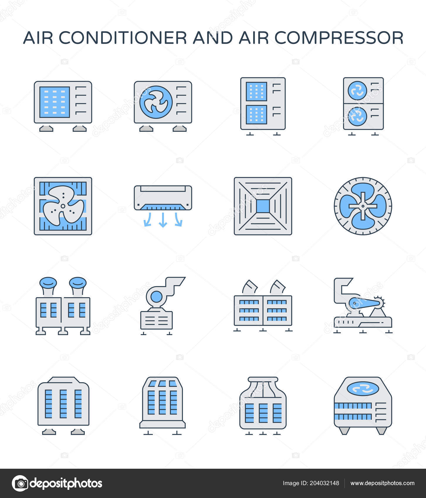 Air Conditioner Air Compressor Icon Set 64X64 Perfect Pixel Editable ...