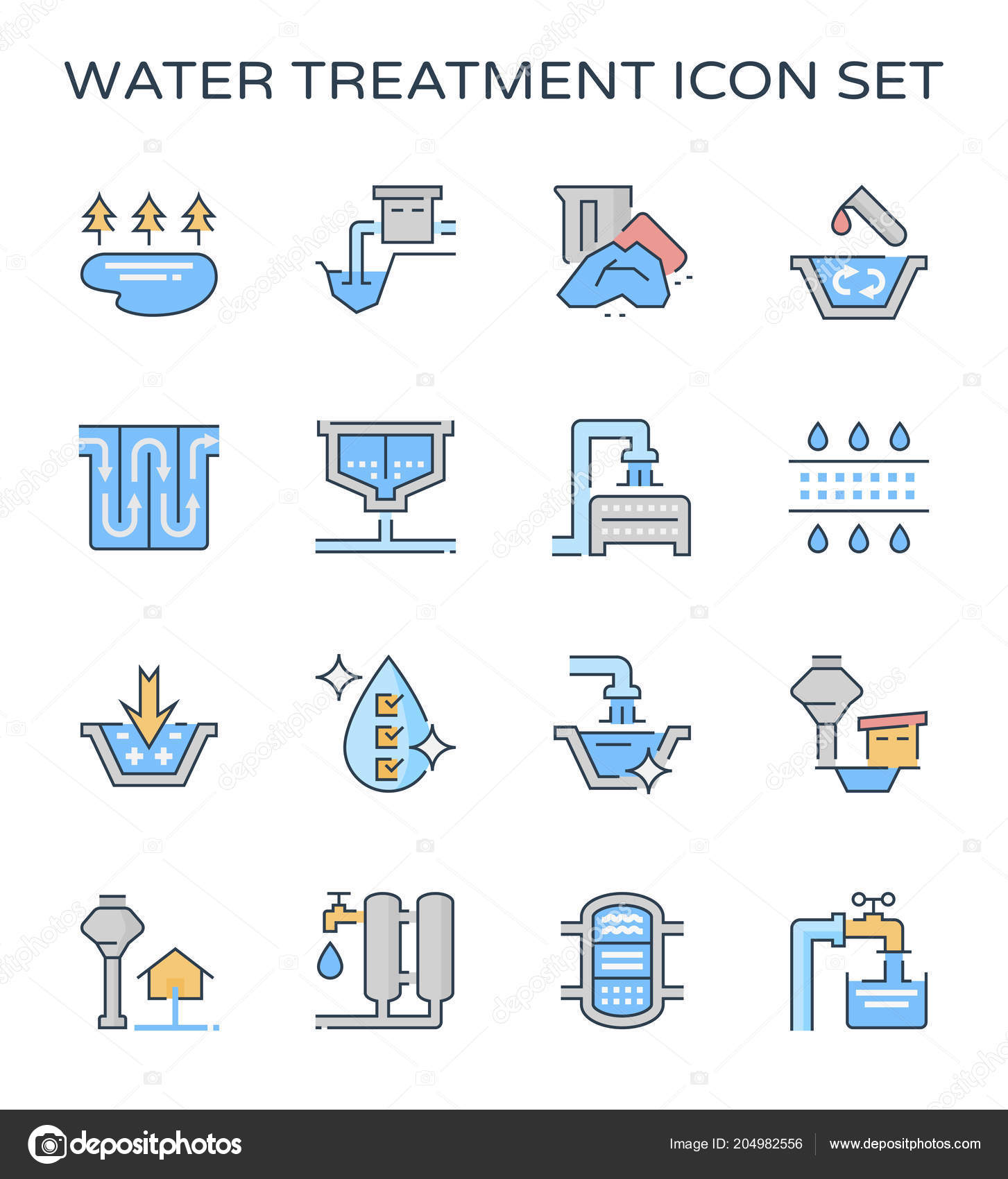 Water Treatment System Water Filter Icon Set Editable Stroke Stock ...