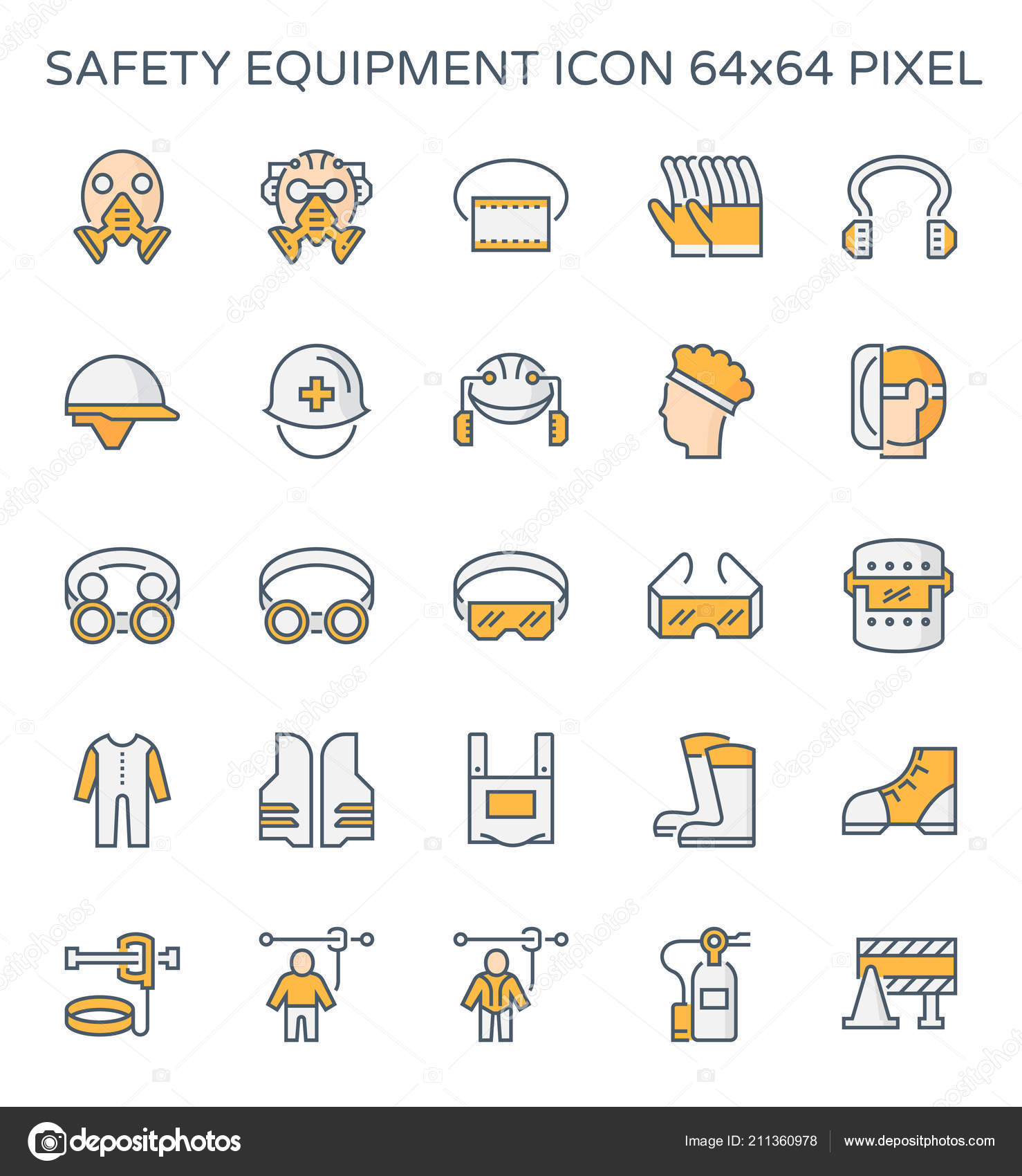 Safety Equipment Tool Icon Set 64X64 Perfect Pixel Editable Stroke ...