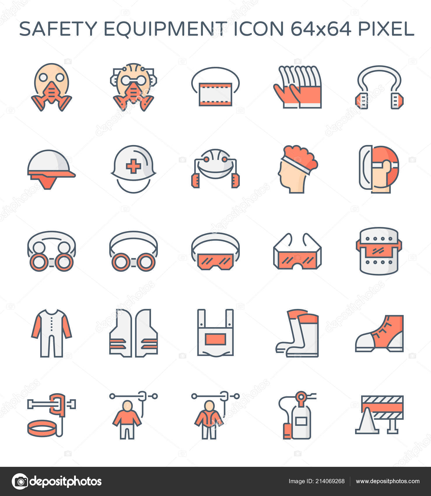 Safety Equipment Tool Icon Set 64X64 Perfect Pixel Editable Stroke ...
