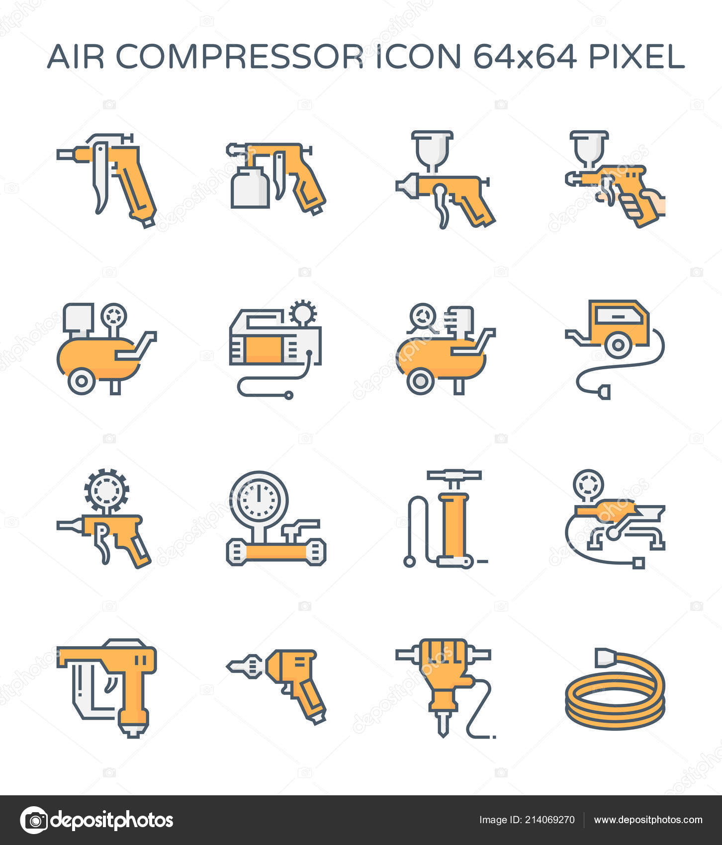 Air Compressor Tool Icon Set 64X64 Perfect Pixel Editable Stroke Stock ...
