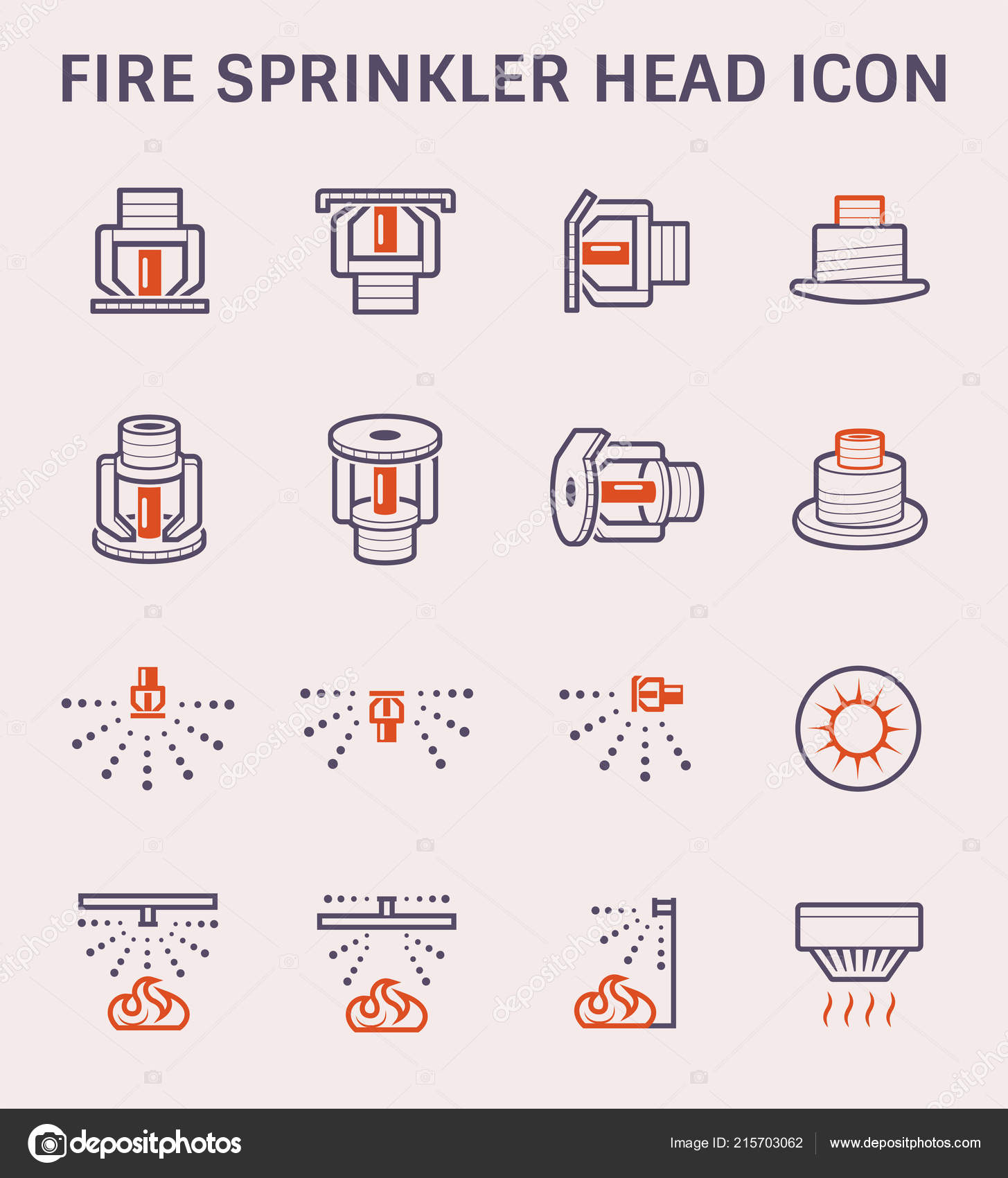 Fire Sprinkler System Device Icon Set Color Outline Stock Vector by ...