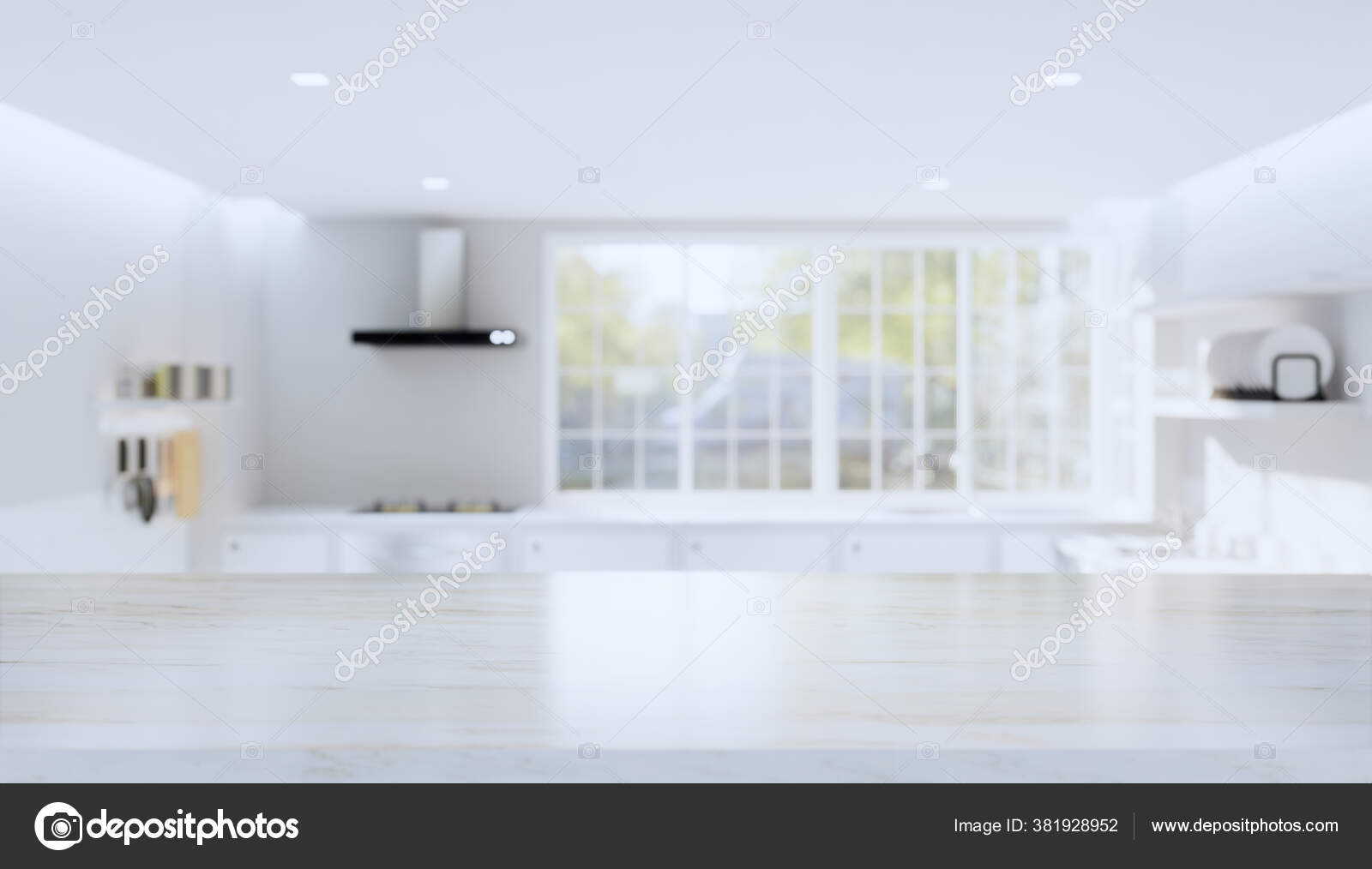 Rendering Marble Counter Product Display Kitchen Blurred Background ...