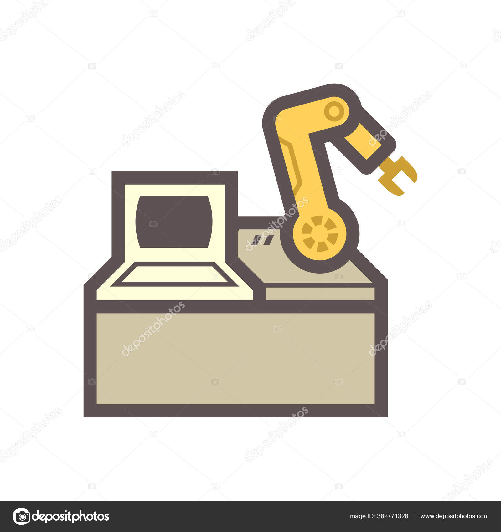 Robot Hand Computer Screen Show Robot Working Control Computer Vector ...