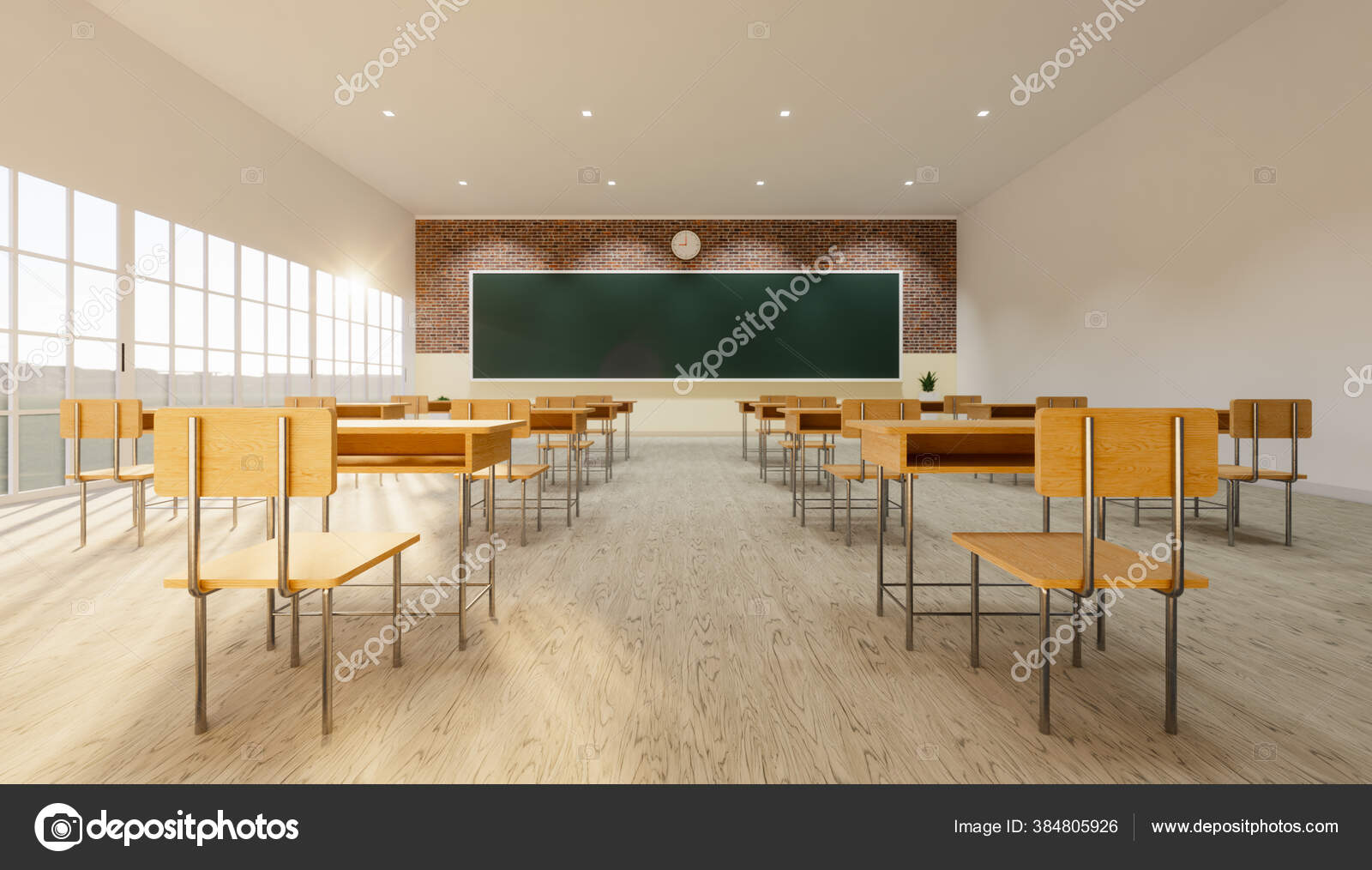 Rendering New Normal Classroom Interior Spacing Tables Chairs Prevent ...
