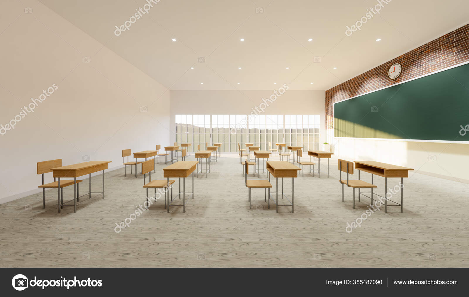 Rendering New Normal Classroom Interior Spacing Tables Chairs Prevent ...