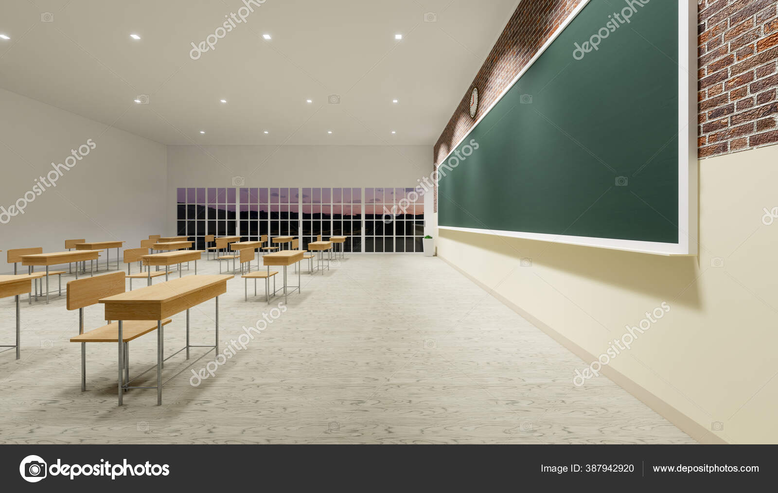 Rendering New Normal Classroom Interior Spacing Tables Chairs Prevent ...