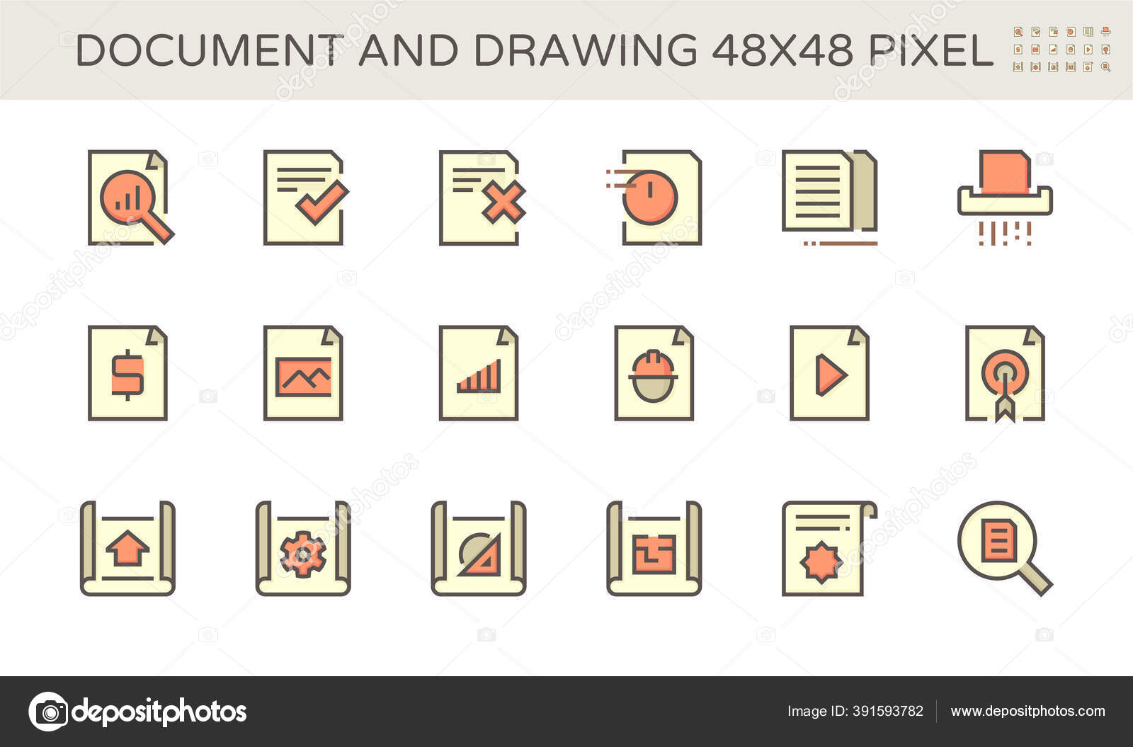 Document Drawing Vector Icon Set Design 48X48 Pixel Perfect Editable ...
