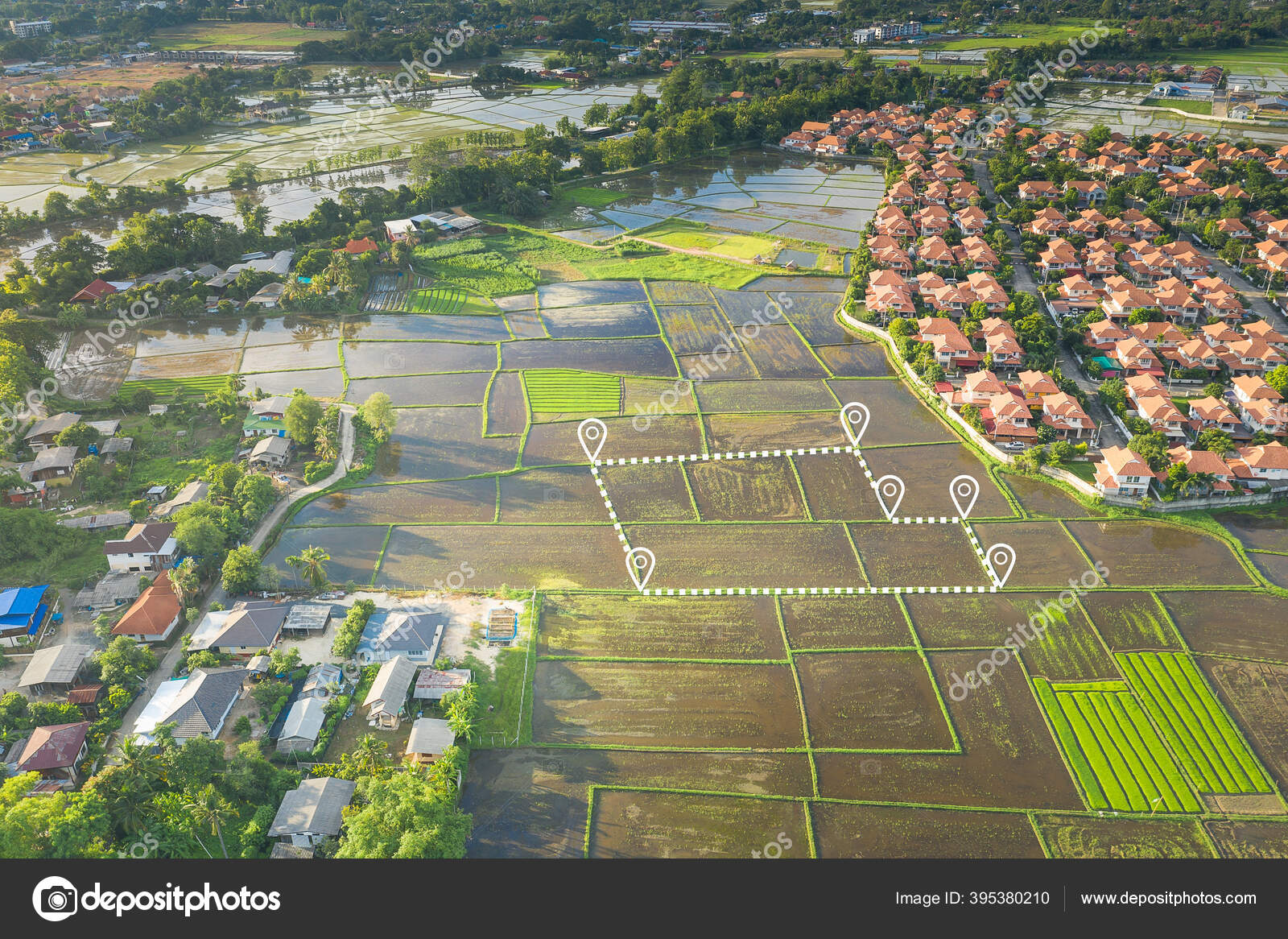 Aerial View Land Positioning Point Area — Stock Photo © roncivil #395380210