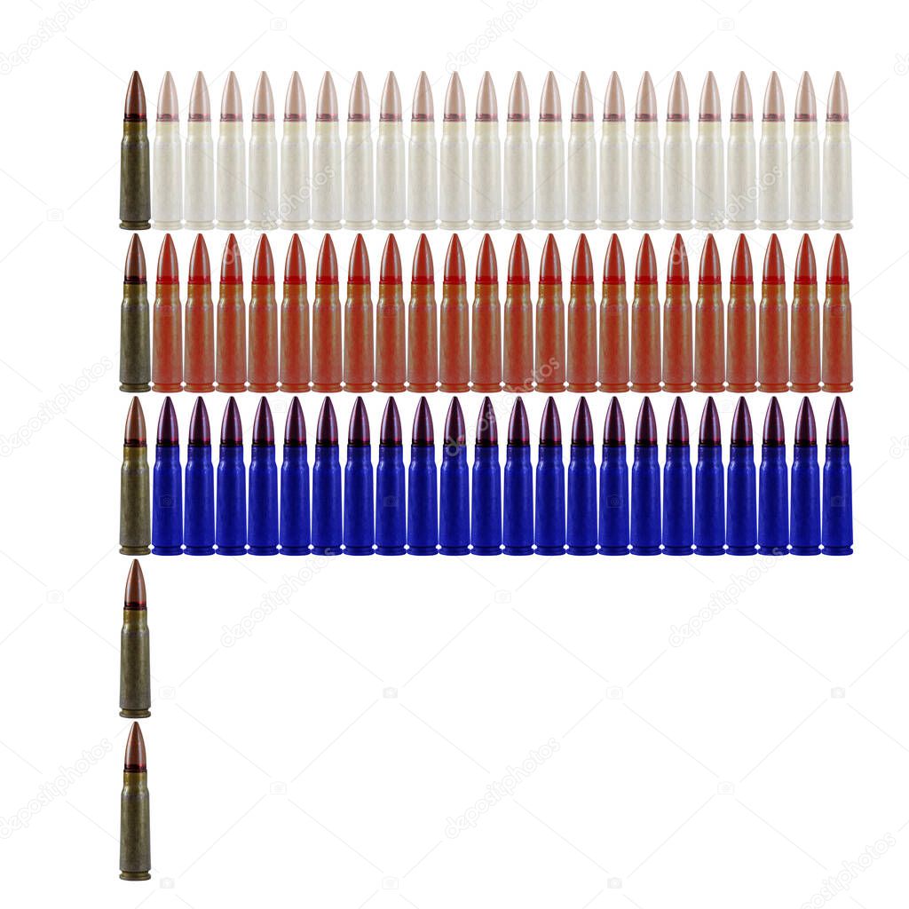 Balas pintadas en el color de la bandera de la Federación Rusa, sobre ...