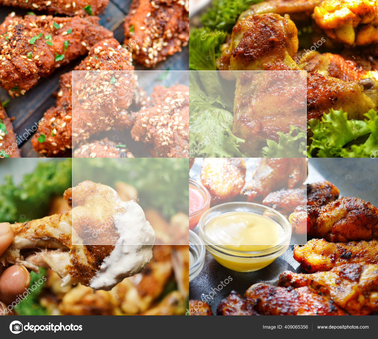 Collage Various Meat Food Grilled Chicken Wings Free Space Text — Stock ...