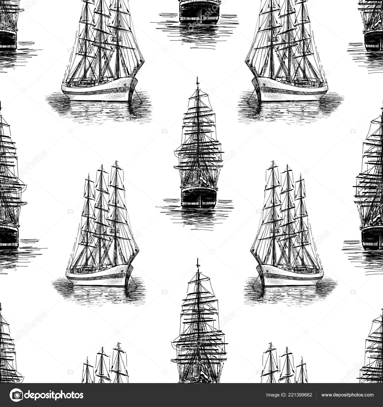 Pattern Sketches Sailing Ships Stock Vector by ©alekseimakarov 221399662