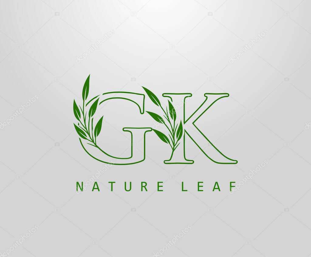 Nature Green Leaf Letter G, K and GK Logo Design. monogram logo. Simple ...