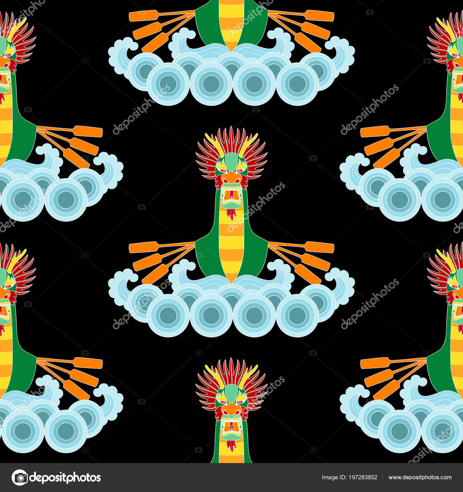 Dragon Boat Seamless Pattern Stock Vector by ©KronaLux 197283852